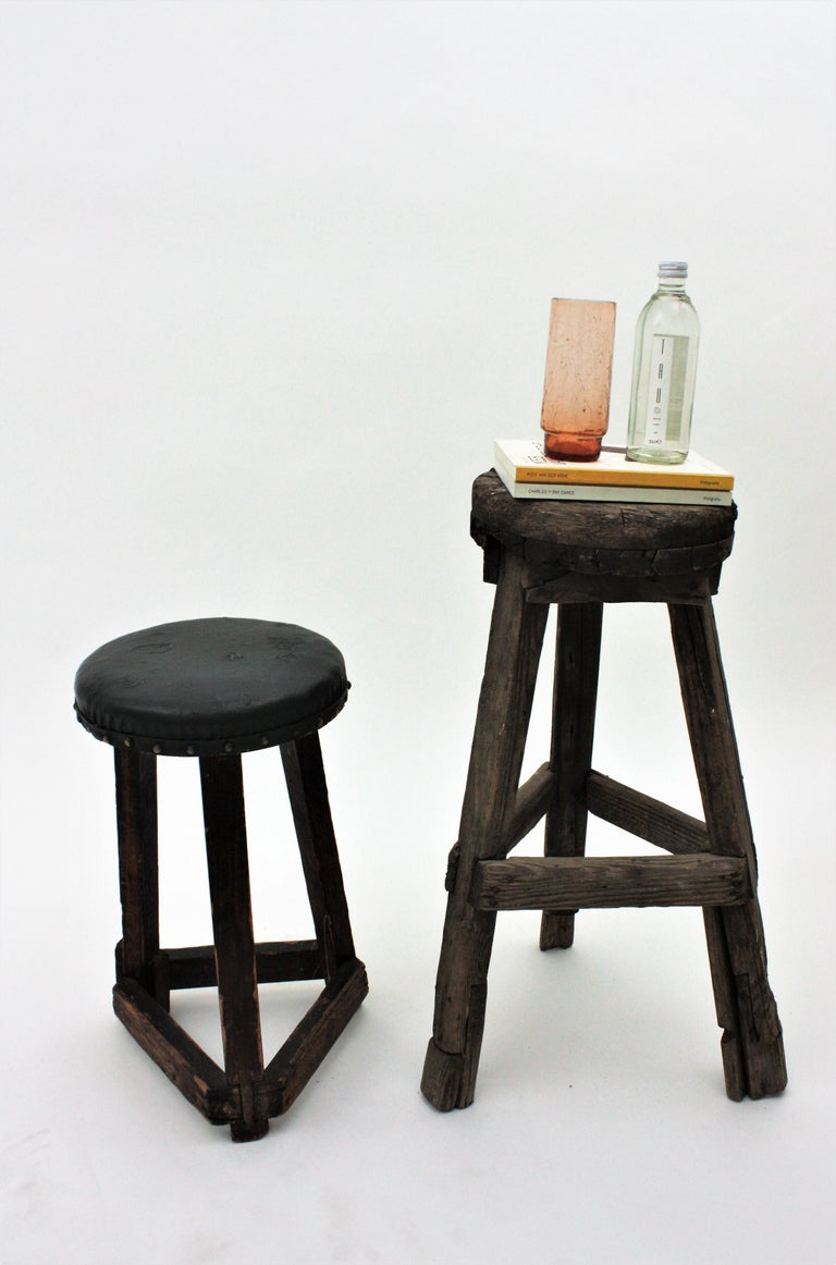 Workshop Industrial Wood Tripod Stool For Sale at 1stDibs