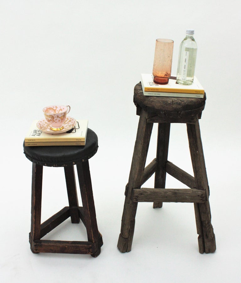 Workshop Industrial Wood Tripod Stool For Sale at 1stDibs