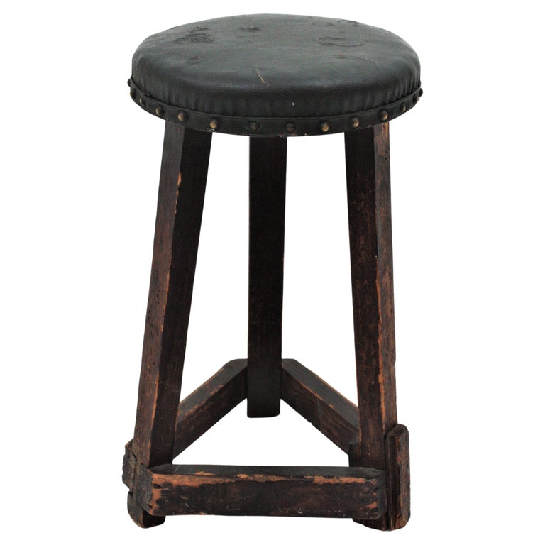 Workshop Industrial Wood Tripod Stool For Sale at 1stDibs
