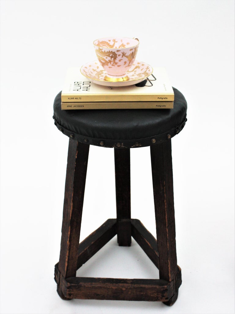 Workshop Industrial Wood Tripod Stool For Sale at 1stDibs