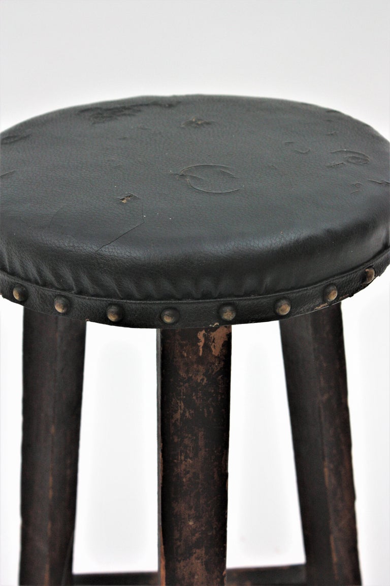 Workshop Industrial Wood Tripod Stool For Sale at 1stDibs