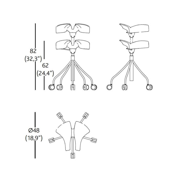 Workspace Polished Steel Finished 5 Wheels White Binaria Stool For Sale at 1stDibs