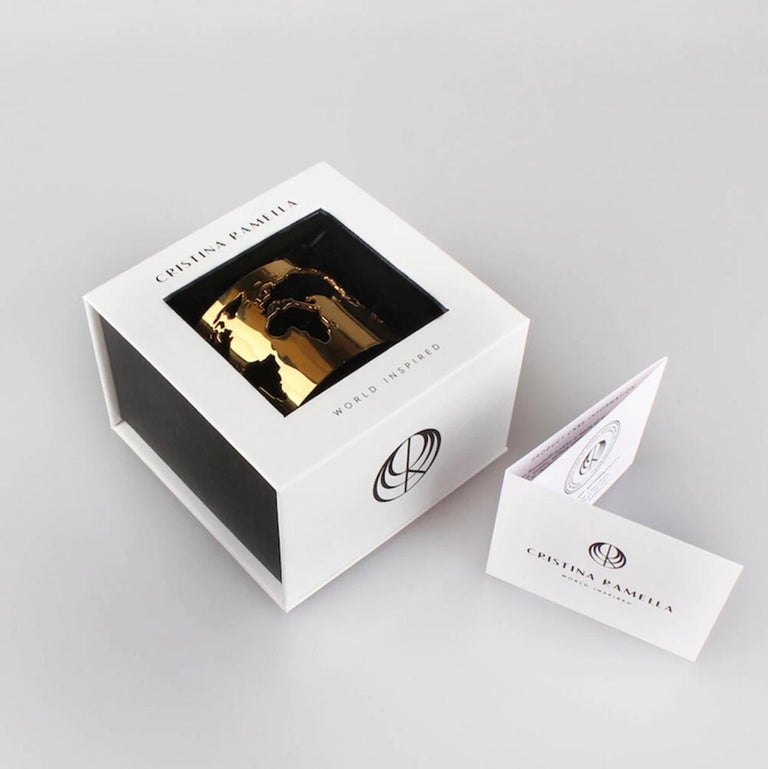 Cristina Ramella Yellow Gold Plated World Map Cuff Bracelet For Sale at ...