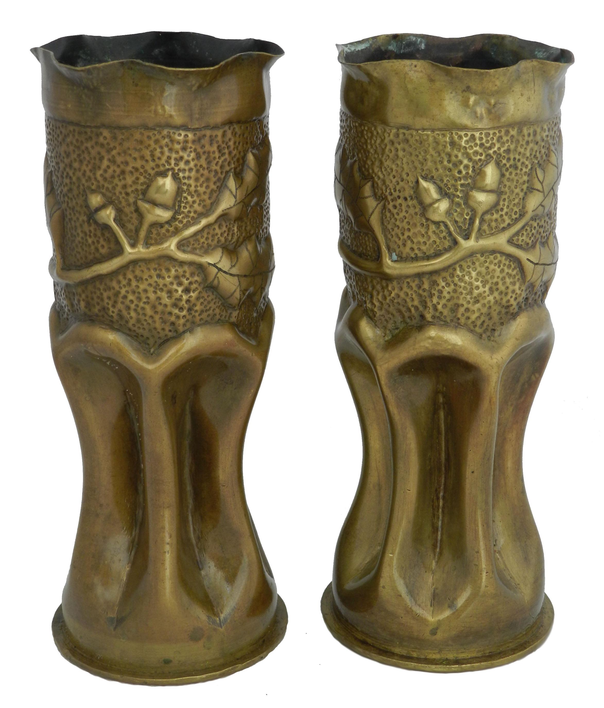 World War One Trench Art Pair of Brass Shell Case Vases WW1 For Sale at ...