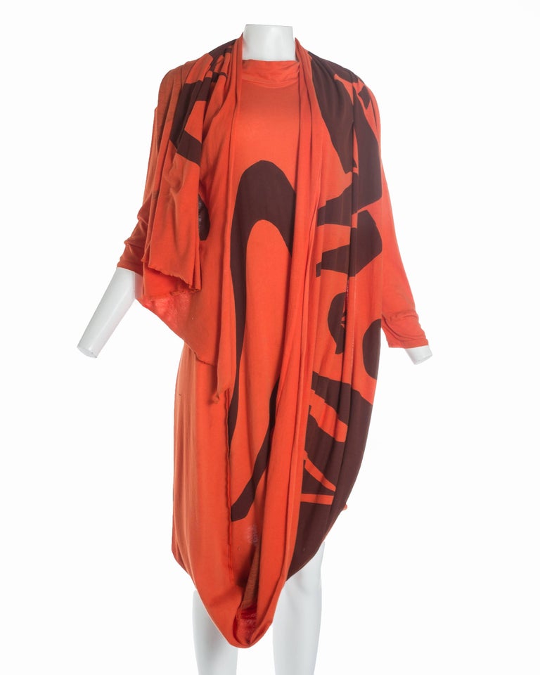 Worlds End orange cotton jersey toga dress with Henri Matisse print, A ...