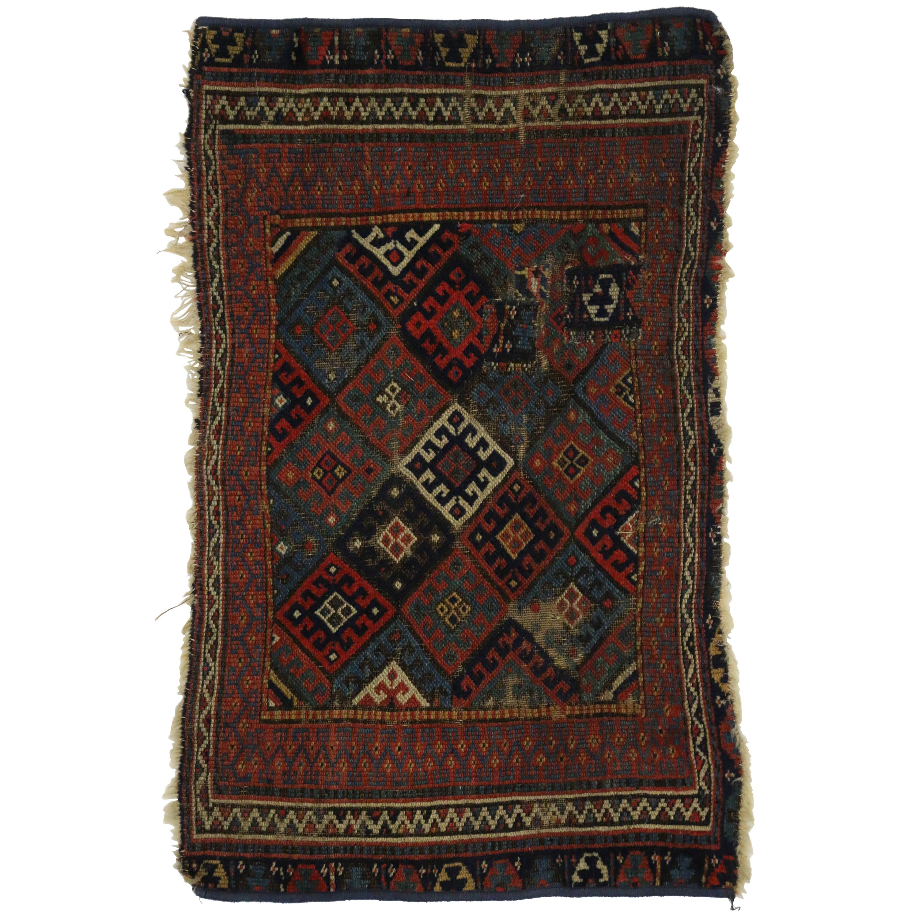 Rare Antique Rug Caucasian Oriental Rug Handmade Carpet from Kazak Area ...