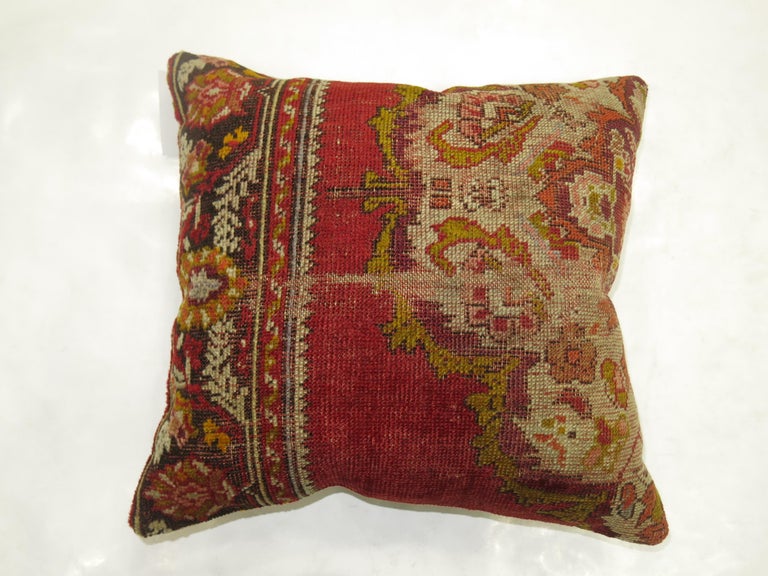 Red Antique Medallion Turkish Rug Pillow For Sale at 1stDibs