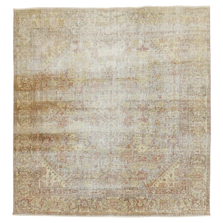 Worn Square Antique Indian Rug For Sale at 1stDibs