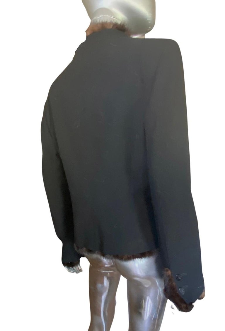 Worth New York Black Wool Crepe Jacket w/ Removable Mink Trim Sz 14 ...