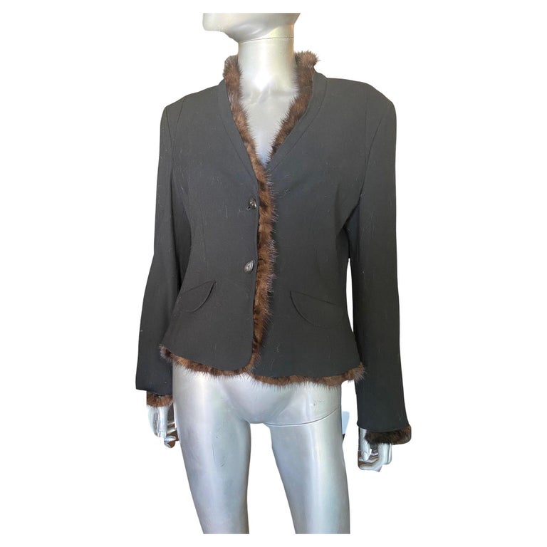 Worth New York Black Wool Crepe Jacket w/ Removable Mink Trim Sz 14 ...