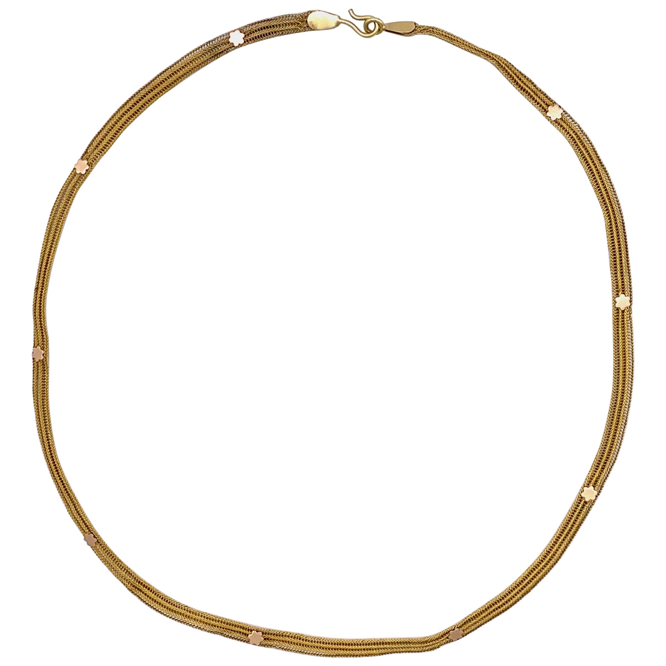 Antique 14 KT Gold Woven Necklace Ribbon Stars Necklace For Sale at ...