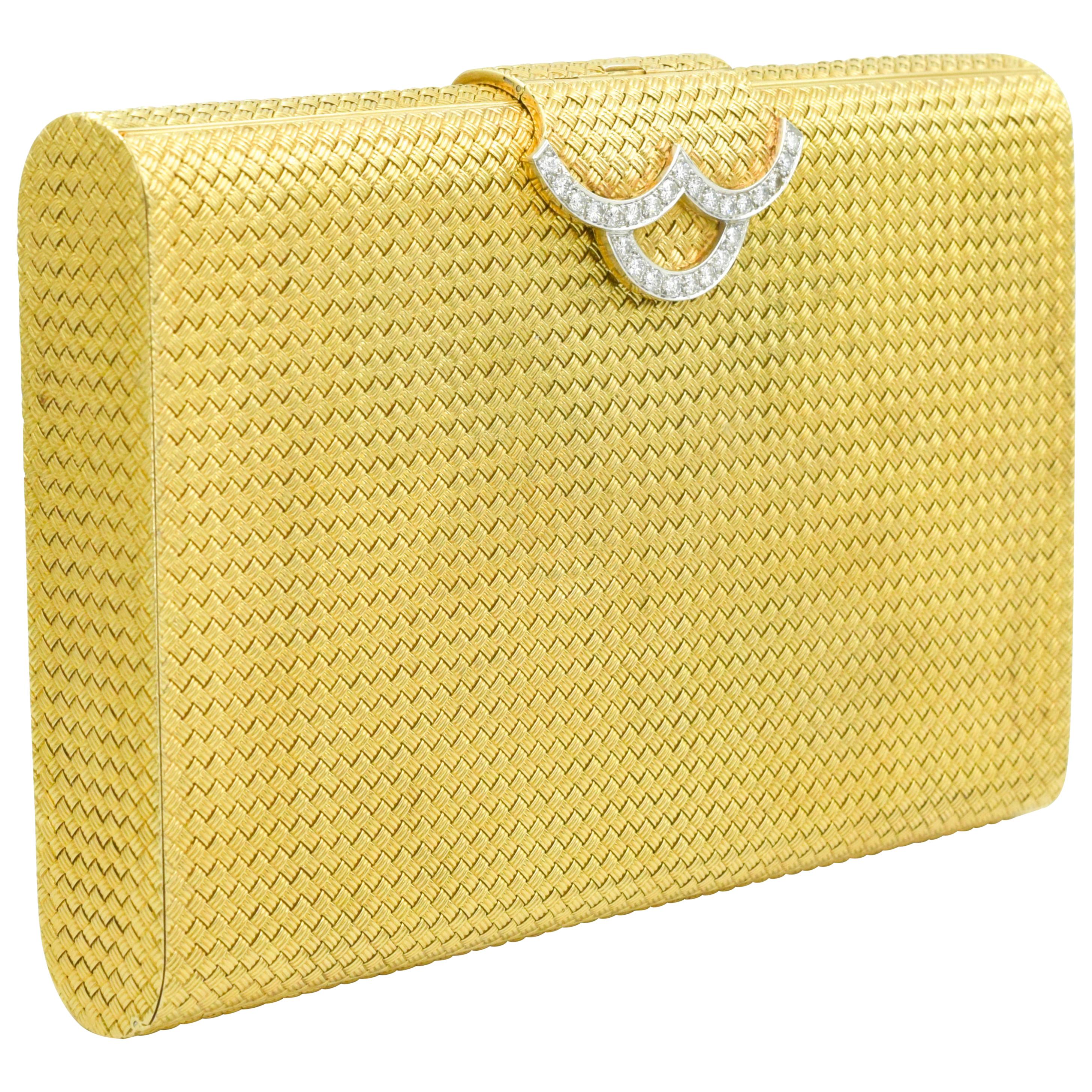 Woven 18 Karat Gold and Diamond Evening Clutch at 1stDibs