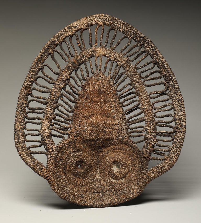 Woven Basketry Flat Yam Mask with Sculptural Face Papua New Guinea bird ...