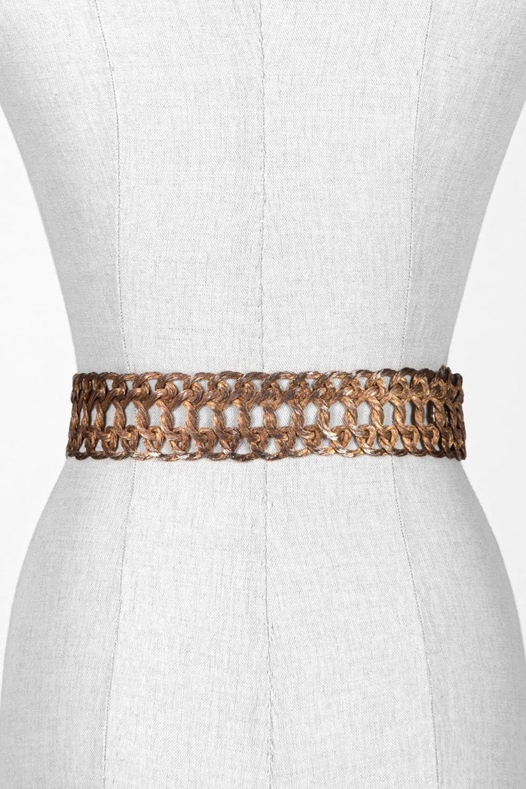 Woven Silvery Gold Tone Metal Thread Buckle and Belt c. 1970s For Sale ...