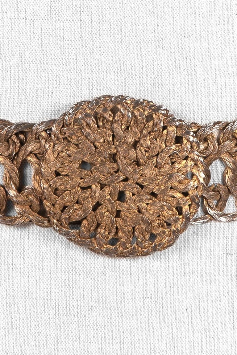 Woven Silvery Gold Tone Metal Thread Buckle and Belt c. 1970s For Sale ...