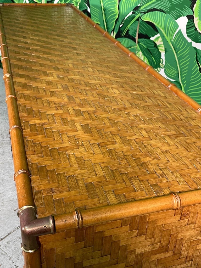 Woven Herringbone Rattan and Brass Faux Bamboo Dresser at 1stDibs