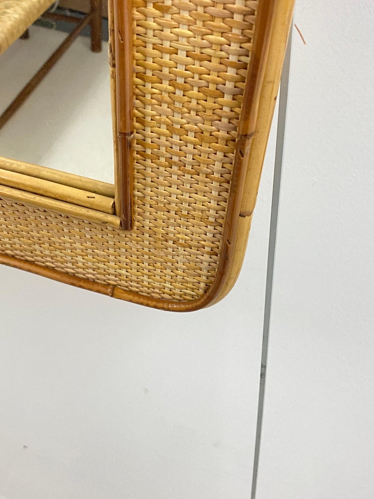 Woven Herringbone Rattan Faux Bamboo Wall Mirror France, circa 1970 For ...