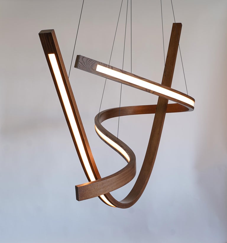 Woven III, Hanging Multi-Element Freeform Wooden Pendant Light For Sale ...