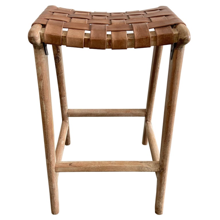 Woven Leather Strap Counter Stools at 1stDibs