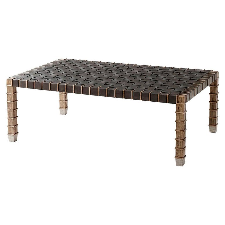 Woven Leather-Top Coffee Table at 1stDibs | woven leather coffee table ...