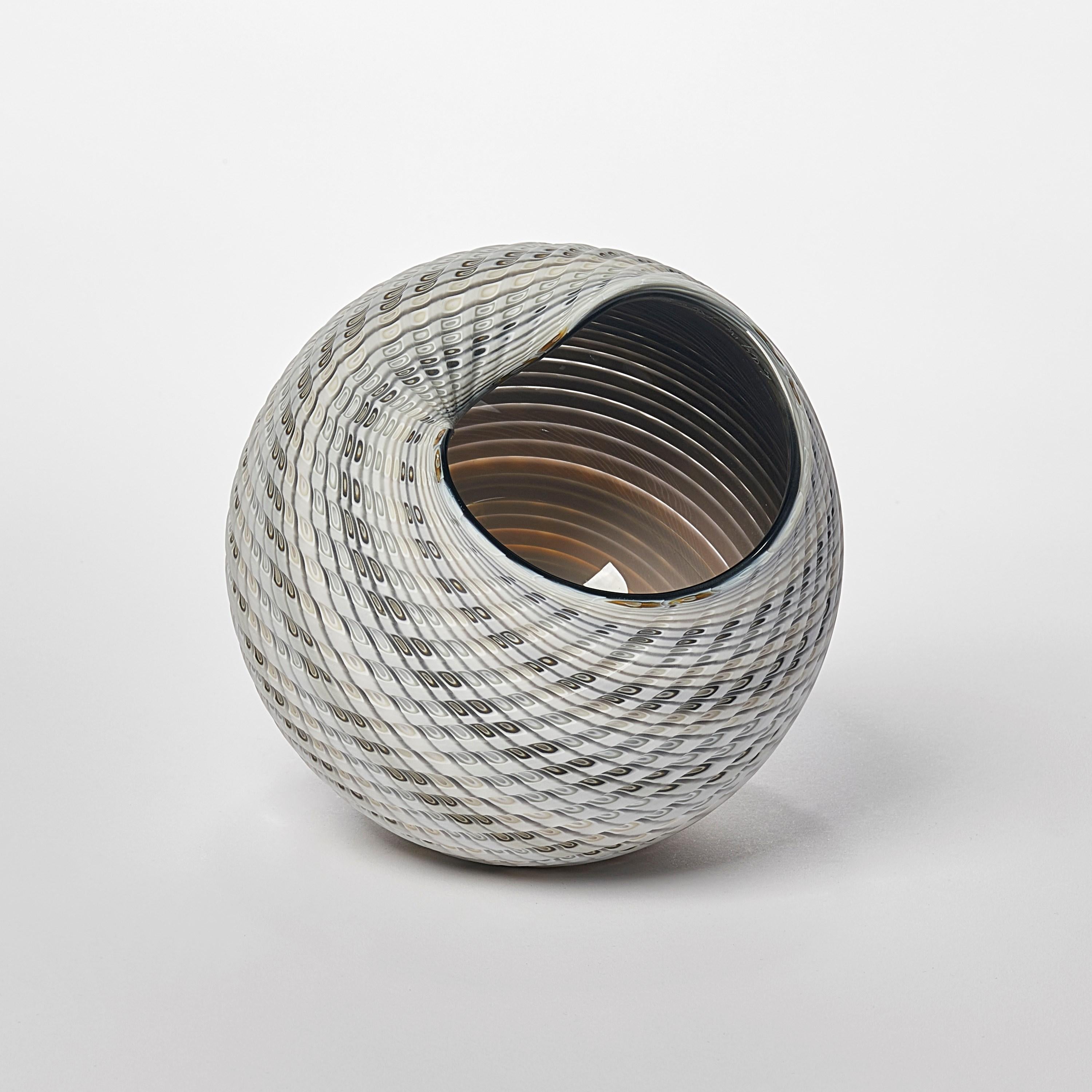 Woven Mandala No 1, grey, cream and bronze shell-like glass object by ...