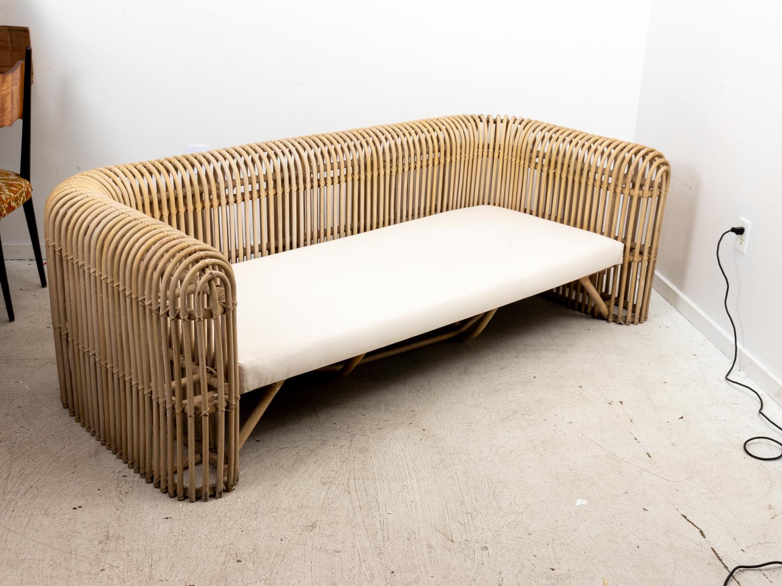 Woven Mid-Century Modern Style Rattan Sofa at 1stDibs