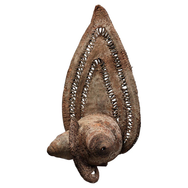 Woven Painted Basketry Old Yam Mask with Sculptural Bird Face, Papua ...