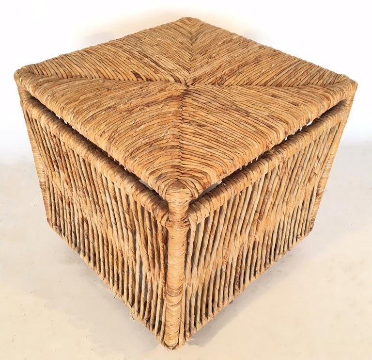 Woven Rattan Rope Weave Cube Footstool at 1stDibs