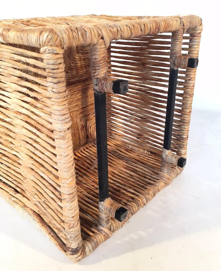 Woven Rattan Rope Weave Cube Footstool at 1stDibs