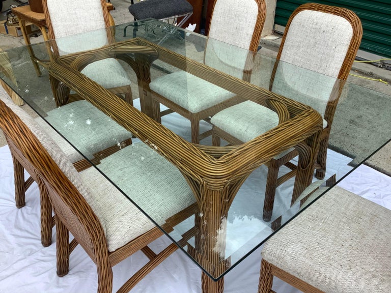 Woven Reed Dining Table w/ 8 Chairs, Crespi Style For Sale at 1stDibs