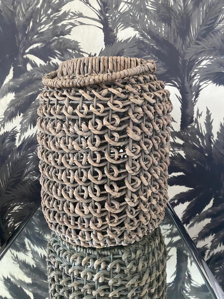 Woven Water Hyacinth Floor Lantern with Handle, Large For Sale at 1stDibs