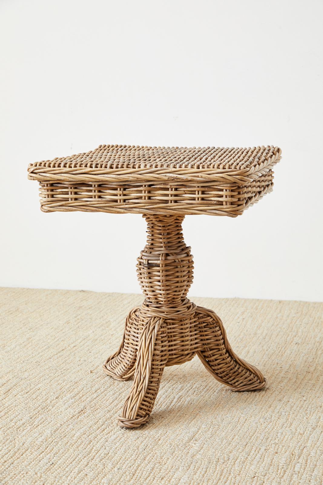 Woven Wicker and Rattan Pedestal Center Table at 1stDibs | wicker ...