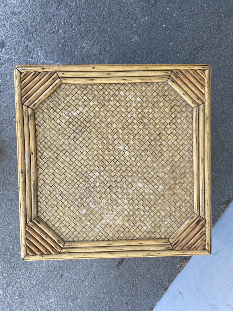 Woven Wicker Stick Rattan Box Side Table Cabinet For Sale at 1stDibs