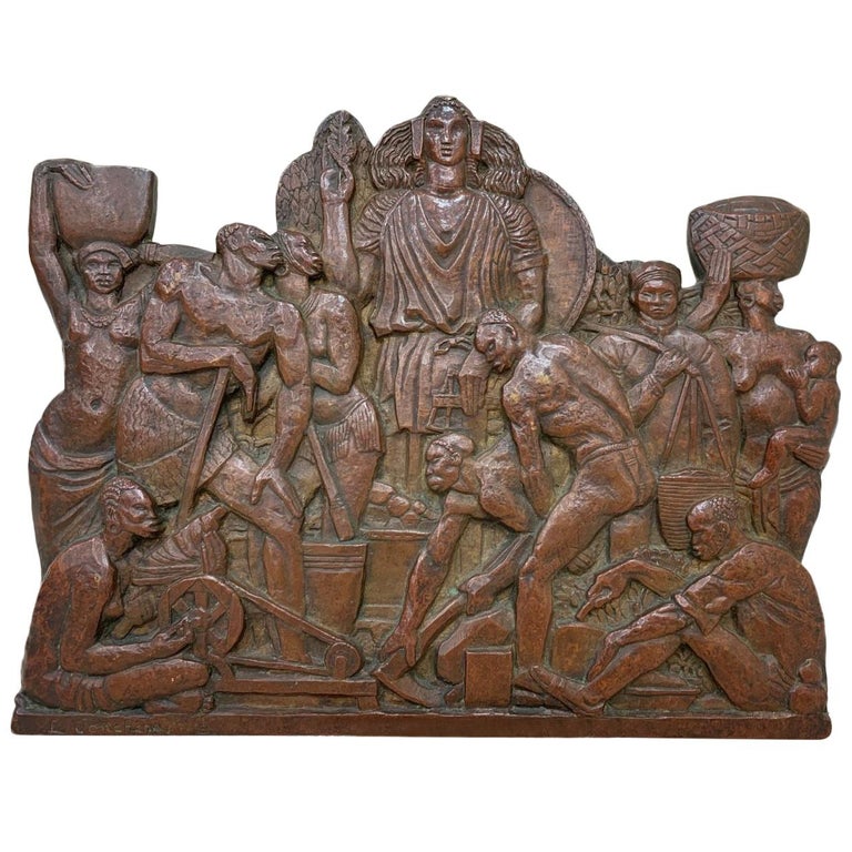 WPA Bronze Plaque by French Artist Evariste Jonchere, circa 1930 at 1stDibs