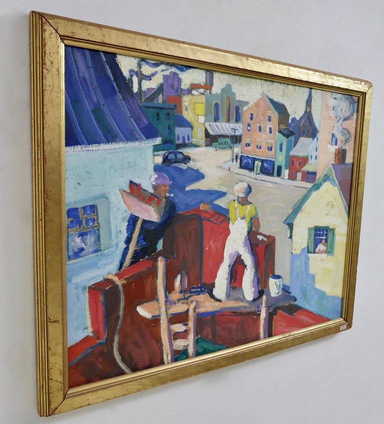 WPA Era Mural Style Painting of Men Working, American, 1930s at 1stDibs