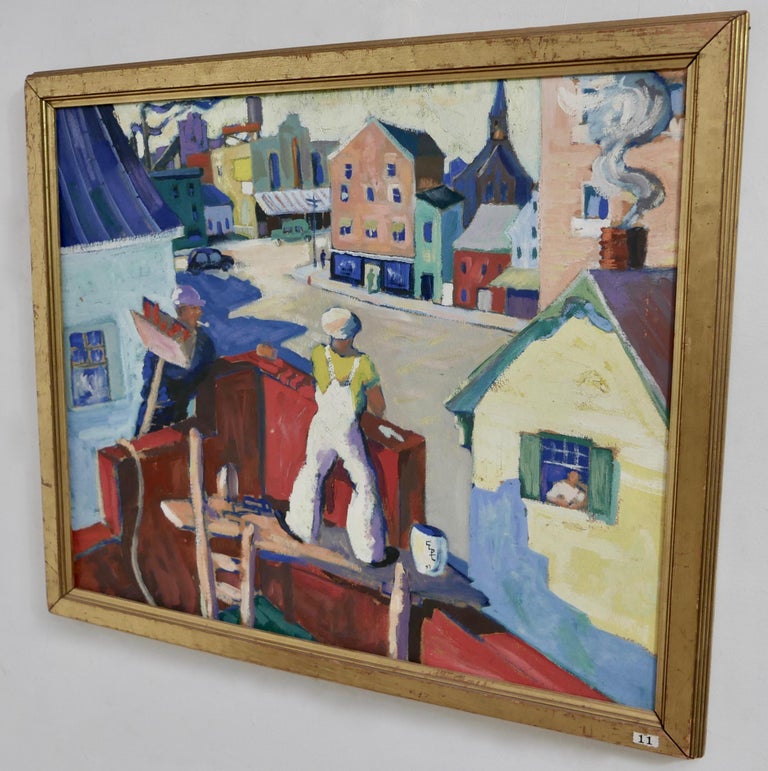 WPA Era Mural Style Painting of Men Working, American, 1930s at 1stDibs