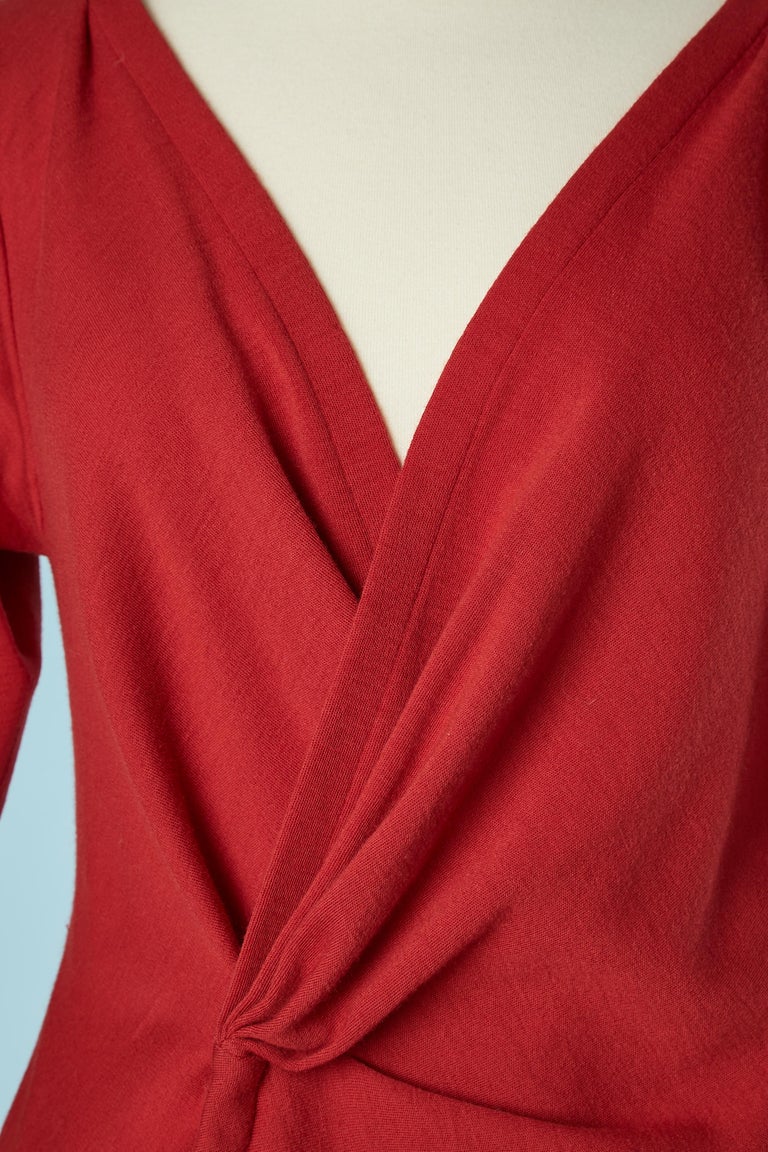 Wrap and drape top in red wool jersey and skirt Saint Laurent Rive ...