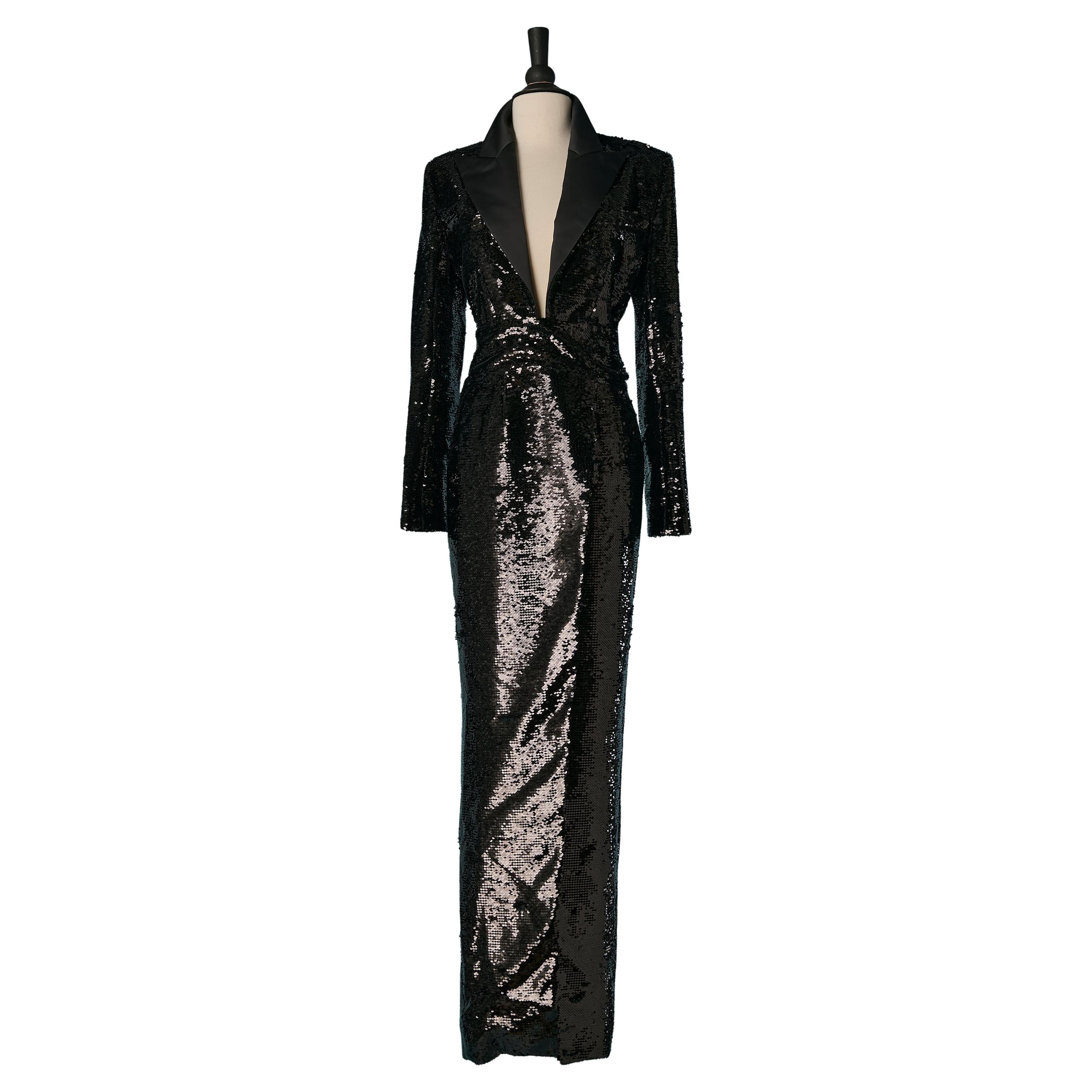 rare ALEXANDRE VAUTHIER COUTURE SS2022 Runway black sequin drape high ...