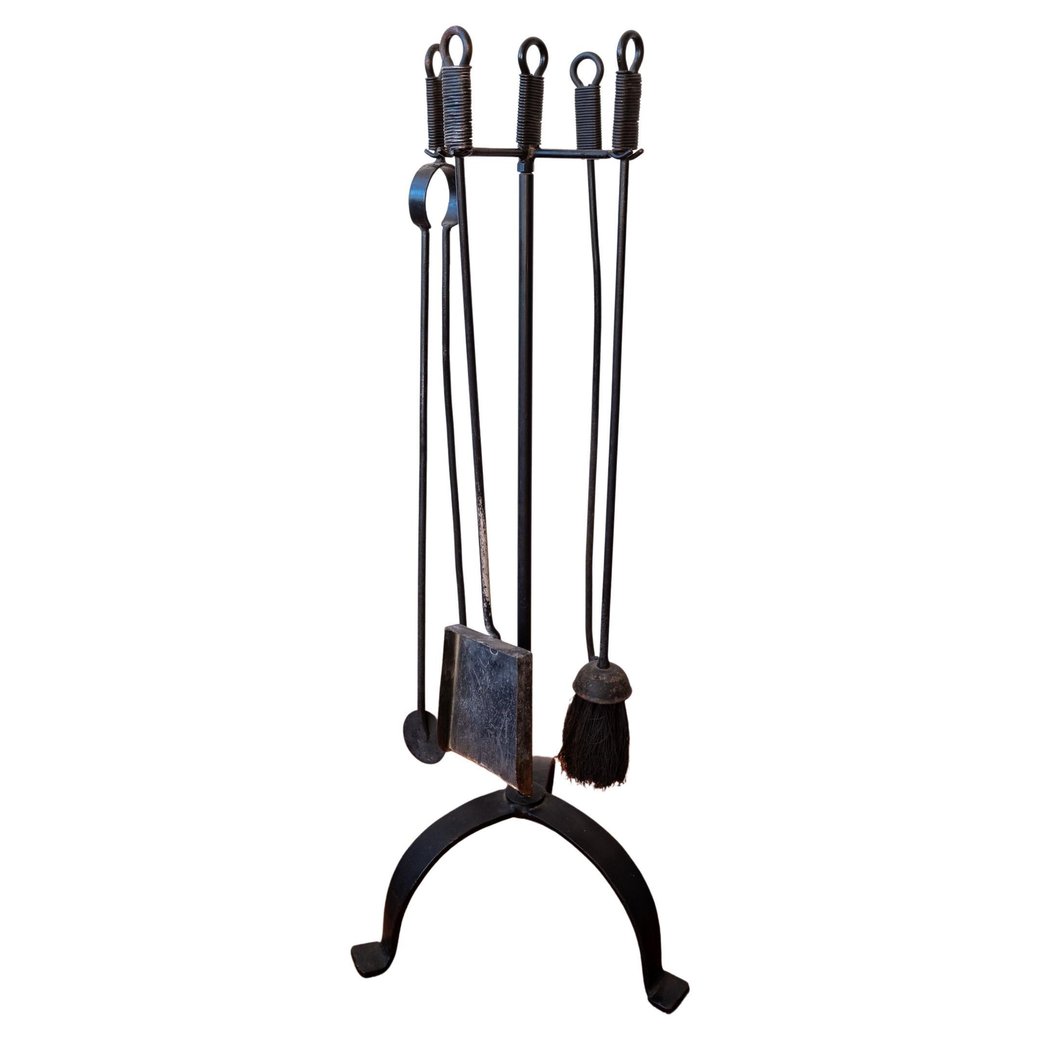 Modernist Chrome and Iron Fire Tool Set, 1960s For Sale at 1stDibs