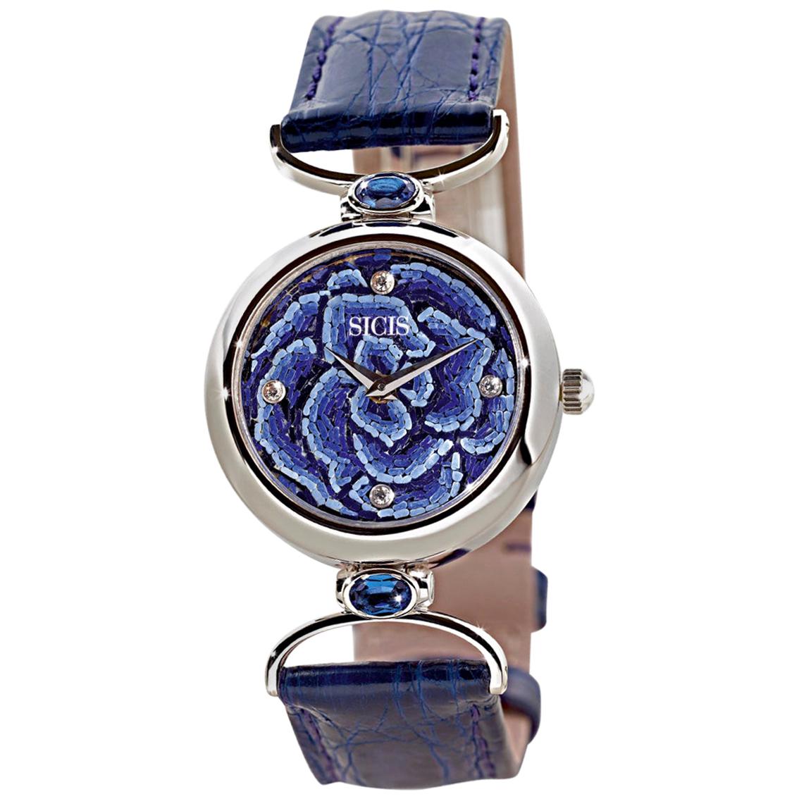 Wristwatch Gold White Diamond Sapphire Alligator Strap Designed by ...