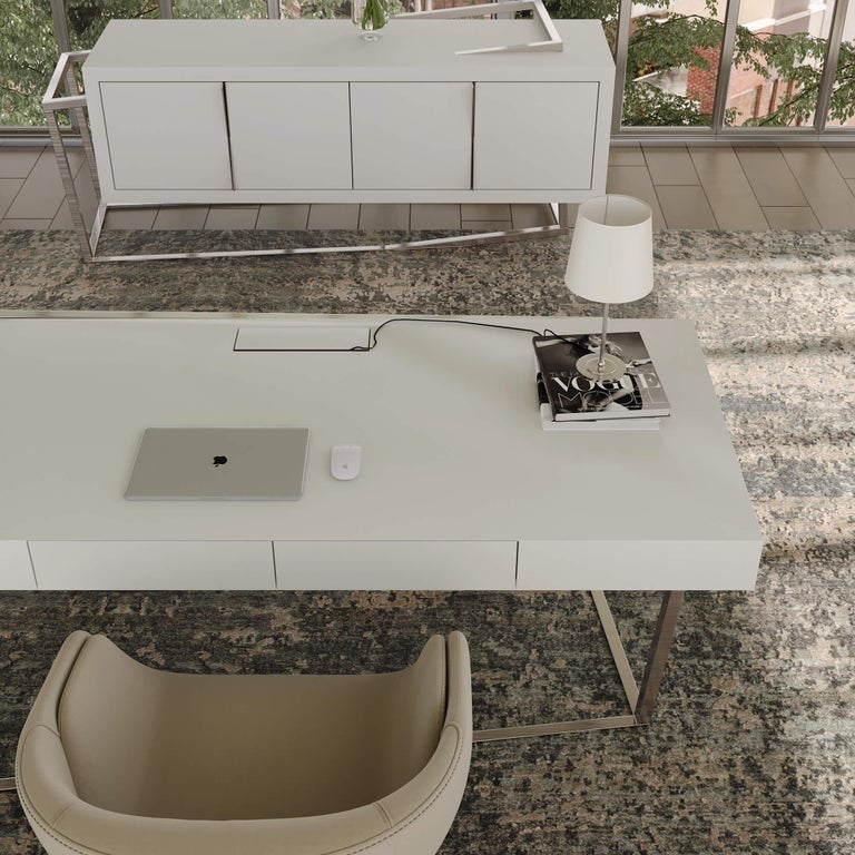 Home Office Writing Executive Desk in White Lacquer and Brushed ...