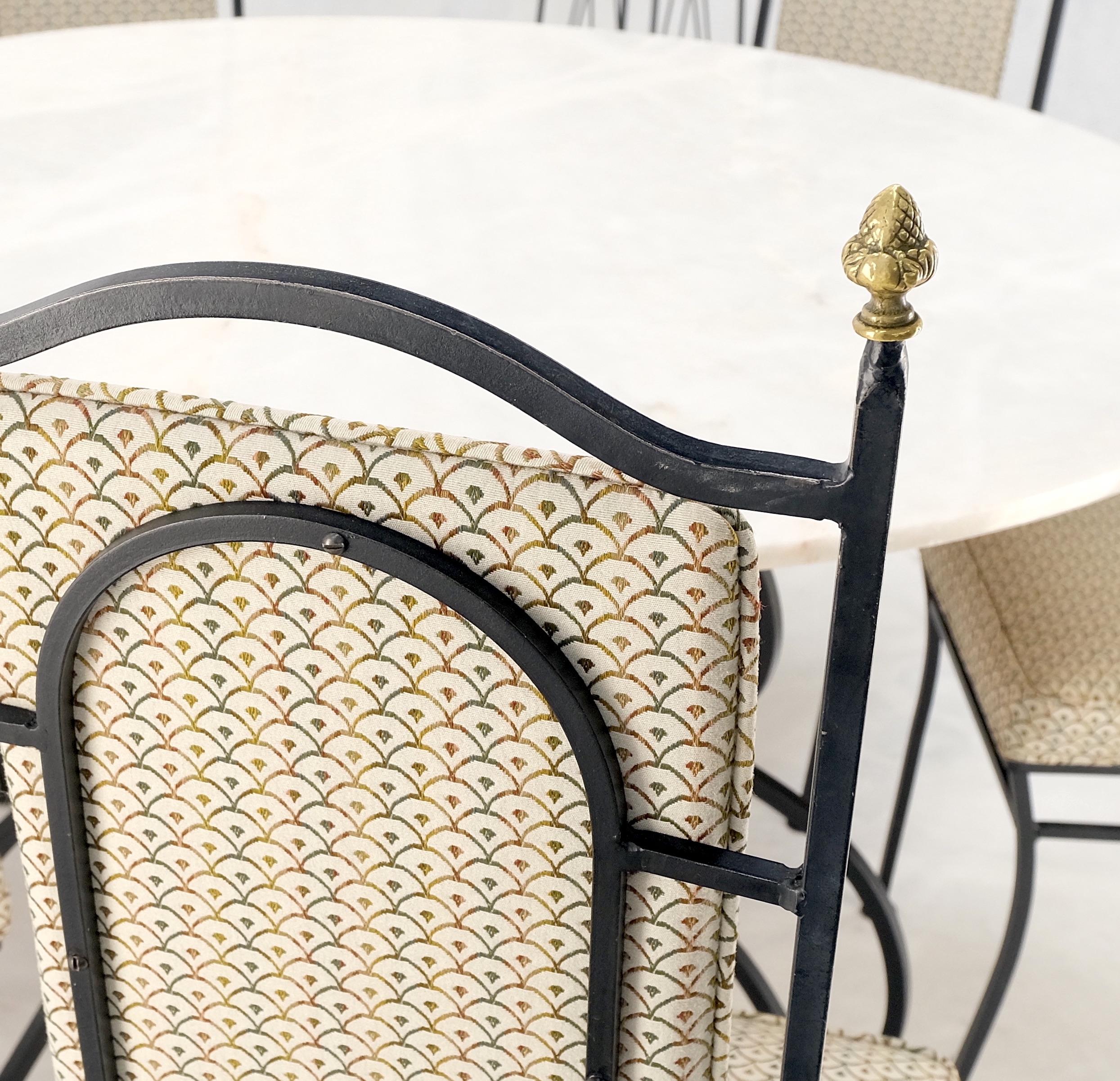 Wrough Iron Round White Marble Top Dining Table 6 Chairs w/ Brass ...