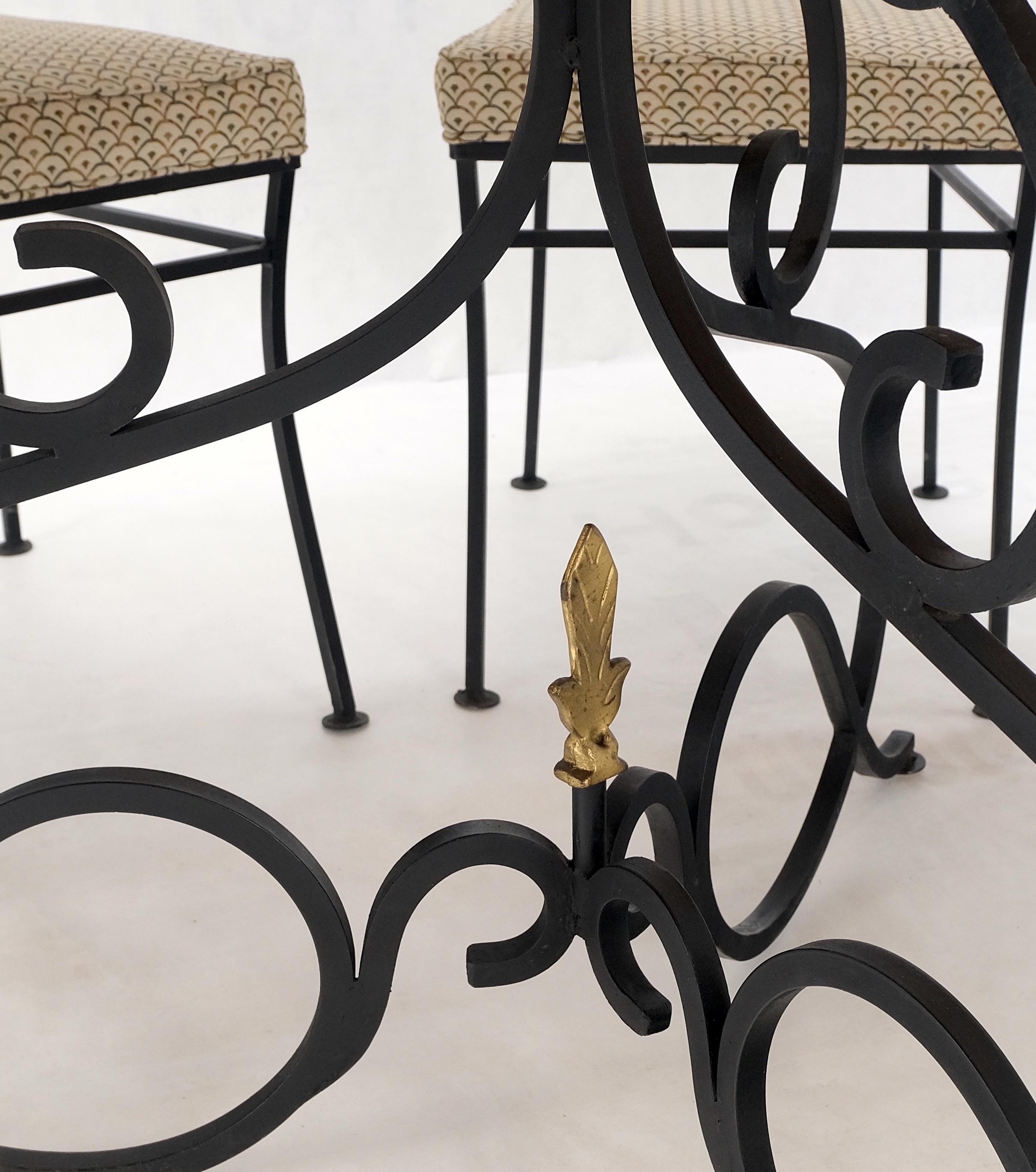 Wrough Iron Round White Marble Top Dining Table 6 Chairs w/ Brass ...