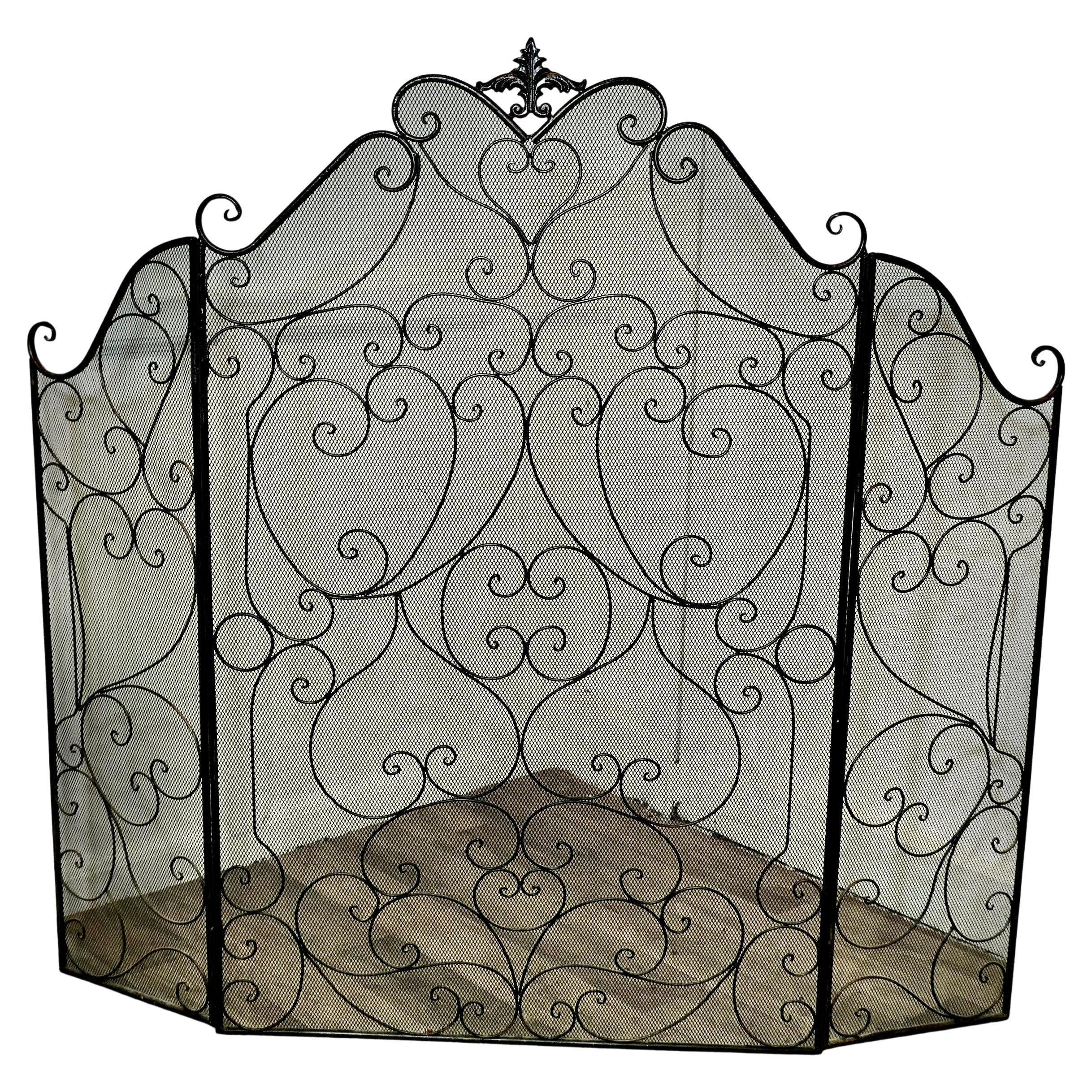 Very Pretty Wrought Iron Fire Screen, Fire Guard For Sale at 1stDibs