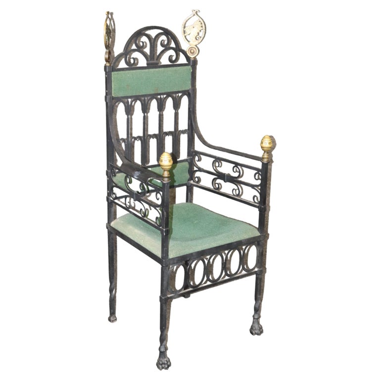 Wrought Iron and Brass Italian Throne Chair For Sale at 1stDibs