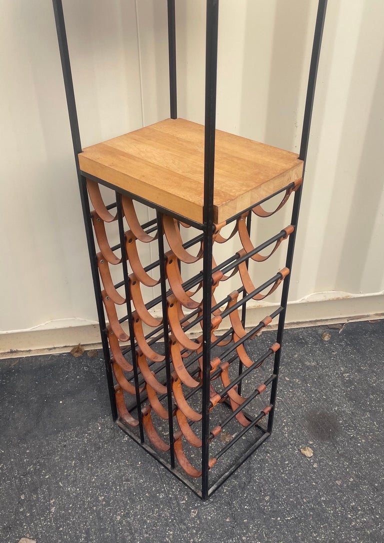 Wrought Iron and Butcher Block Thirty Bottle Tower Wine Rack by Arthur ...