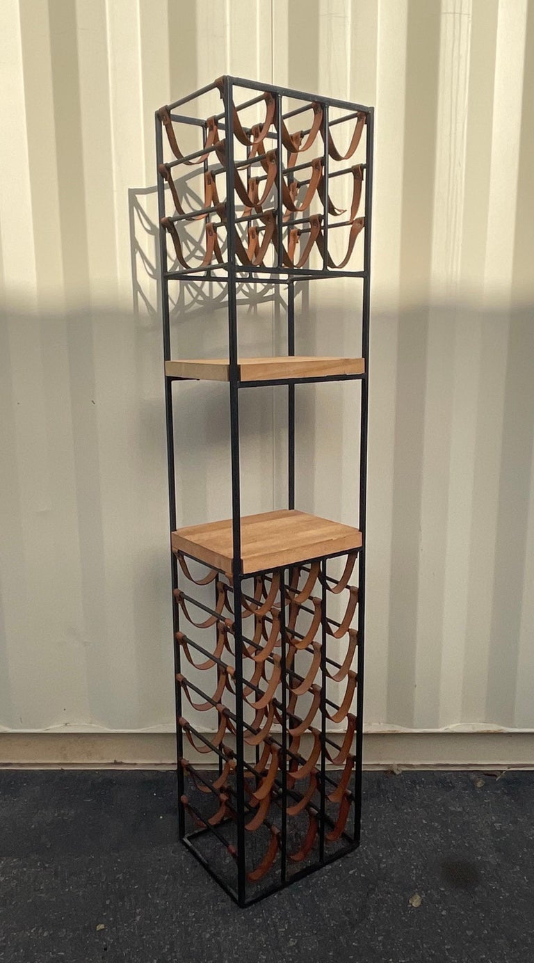 Wrought Iron and Butcher Block Thirty Bottle Tower Wine Rack by Arthur ...