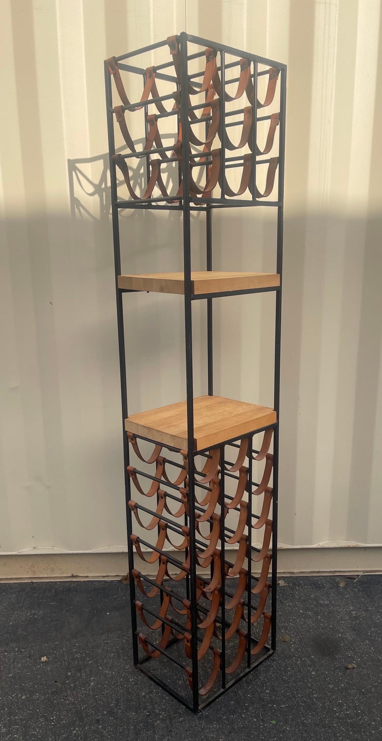 Wrought Iron and Butcher Block Thirty Bottle Tower Wine Rack by Arthur ...