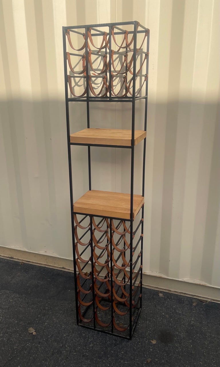 Wrought Iron and Butcher Block Thirty Bottle Tower Wine Rack by Arthur ...