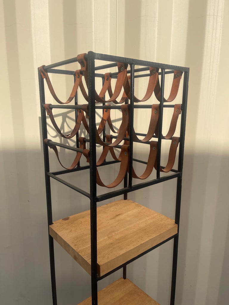 Wrought Iron and Butcher Block Thirty Bottle Tower Wine Rack by Arthur ...